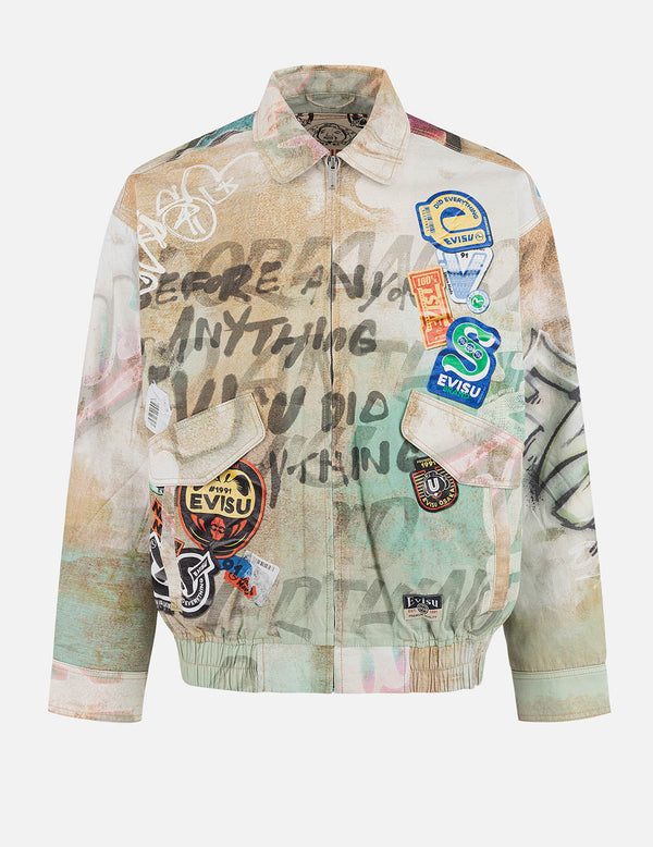 Graffiti Allover Print Boxy Zip Up Jacket – EVISU